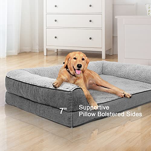 Orthopedic Dog Bed, Bolster Couch Dog Bed for Large Dogs, Removable Washable Cover Pet Bed, Foam Nonskid Dog Mat (Medium(28''*23''), Grey)