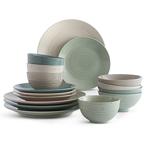 Sango Siterra Artist's Blend 16-Piece Stoneware Dinnerware Set with Round Plates and Bowls, Muticolor