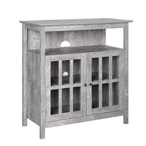 convenience concepts big sur highboy tv stand with storage cabinets, faux birch