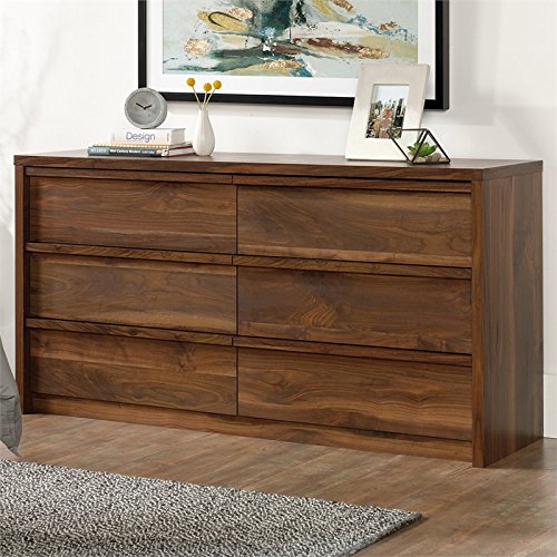 Pemberly Row Modern 6 Drawer Double Bedroom Dresser in Grand Walnut