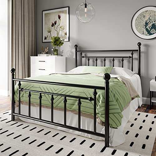 HOOMIC Queen Size Metal Platform Bed Frame / Victorian Style Iron-Art Headboard and Footboard / 14 Inches Mattress Foundation for Storage / No Box Spring Needed / Easy Assembly / Black