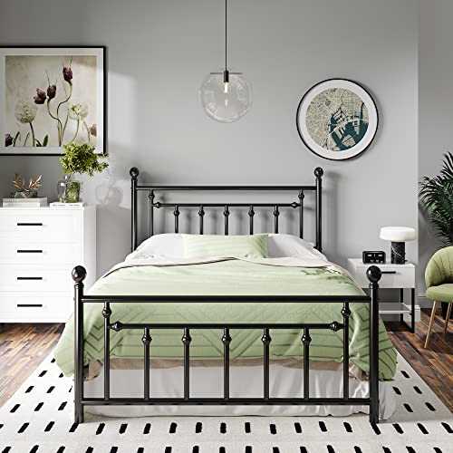 HOOMIC Queen Size Metal Platform Bed Frame / Victorian Style Iron-Art Headboard and Footboard / 14 Inches Mattress Foundation for Storage / No Box Spring Needed / Easy Assembly / Black