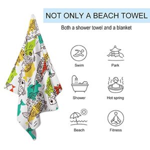 My Little Nest Bath Towels Soft Absorbent Bathroom Towel Sea Fish Colorful Quick Dry Bath Towel Large Shower Towels Lightweight Hand Towels 31" x 51"