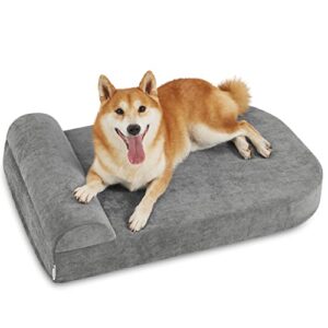 lesure orthopedic dog beds for medium dogs, medium memory foam dog bed pillow with removable washable cover and anti-slip bottom, waterproof liner included, grey, 34″ l x 22″ w x 7″ h