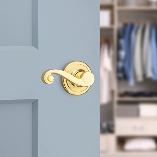 Kwikset Lido Left-Handed Half-Dummy Lever with Microban Antimicrobial Protection in Polished Brass (97880-682)