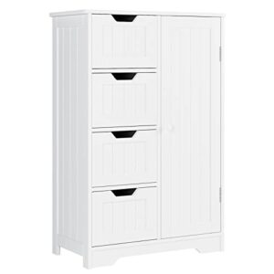 fotosok bathroom floor cabinet, freestanding storage cabinet with 4 drawers & 1 cupboard, adjustable shelf for bathroom entryway living room, white