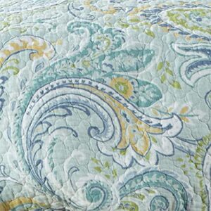 Levtex Home - Cortona Paisley Quilt Set - Full/Queen Quilt (88x92in.) + Two Standard Pillow Shams (26x20in.) - Paisley - Green, Yellow, Blue, and White - Reversible - Cotton Fabric