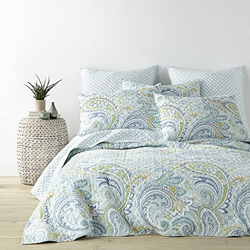 Levtex Home - Cortona Paisley Quilt Set - Full/Queen Quilt (88x92in.) + Two Standard Pillow Shams (26x20in.) - Paisley - Green, Yellow, Blue, and White - Reversible - Cotton Fabric