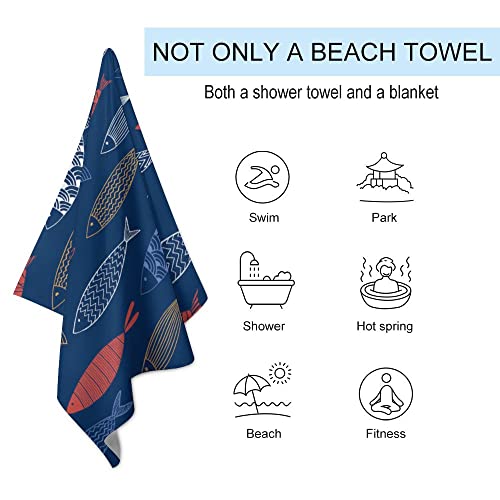 My Little Nest Bath Towels Soft Absorbent Bathroom Towel Dark Colorful Fish Animal Quick Dry Bath Towel Large Shower Towels Lightweight Hand Towels 31" x 51"