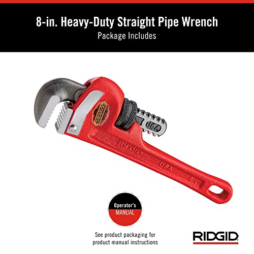 RIDGID 31000 Model 6 Heavy-Duty Plumbing Straight 6" Pipe Wrench, Red, Made in the USA