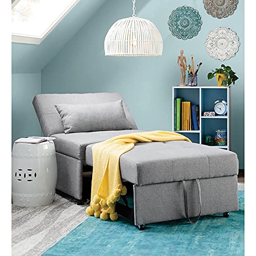 N B Sofa Bed, Convertible Chair 4 in 1 Multi-Function Folding Ottoman Modern Breathable Linen Guest Bed with Adjustable Sleeper for Small Room Apartment, Grey