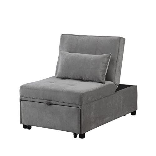 N B Sofa Bed, Convertible Chair 4 in 1 Multi-Function Folding Ottoman Modern Breathable Linen Guest Bed with Adjustable Sleeper for Small Room Apartment, Grey