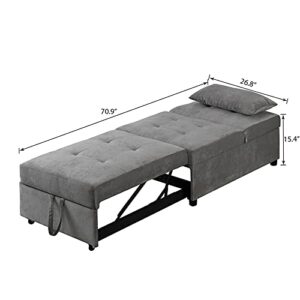 N B Sofa Bed, Convertible Chair 4 in 1 Multi-Function Folding Ottoman Modern Breathable Linen Guest Bed with Adjustable Sleeper for Small Room Apartment, Grey