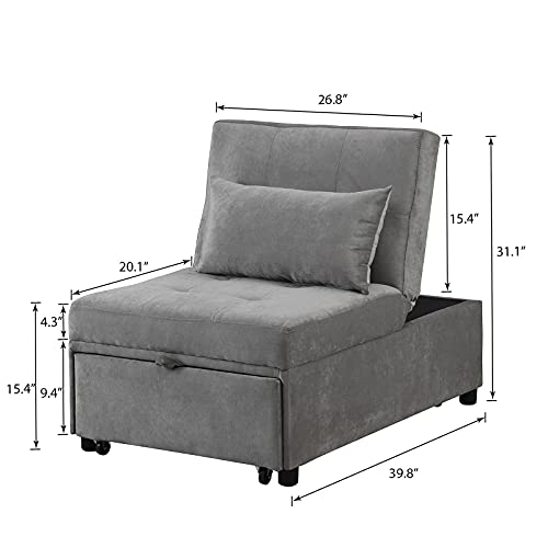 N B Sofa Bed, Convertible Chair 4 in 1 Multi-Function Folding Ottoman Modern Breathable Linen Guest Bed with Adjustable Sleeper for Small Room Apartment, Grey