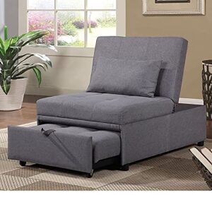 N B Sofa Bed, Convertible Chair 4 in 1 Multi-Function Folding Ottoman Modern Breathable Linen Guest Bed with Adjustable Sleeper for Small Room Apartment, Grey