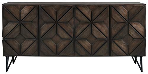 Signature Design by Ashley Chasinfield Urban Geometric Design TV Stand Fits TVs up to 70", 4 Cabinet Doors and 3 Adjustable Storage Shelves, Dark Brown