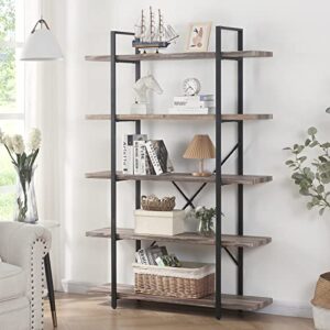 homissue 5-tier bookshelf，vintage industrial book shelf, rustic wood and metal bookcase and bookshelves, display rack and storage shelf for living room bedroom and kitchen, retro brown