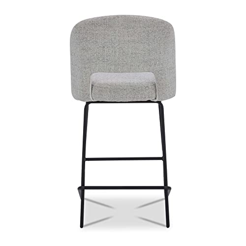 Watson & Whitely Modern Bar Stools, Fabric Upholstered Bar Stool with Back, Metal Legs in Matte Black, 26" H Seat Height, Set of 2, White (Multi-Colored)