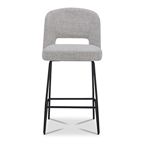 Watson & Whitely Modern Bar Stools, Fabric Upholstered Bar Stool with Back, Metal Legs in Matte Black, 26" H Seat Height, Set of 2, White (Multi-Colored)