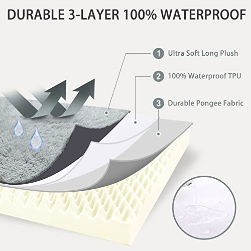 MIHIKK Orthopedic Dog Bed Luxurious Plush Washable Dog Beds with Removable Waterproof Cover Anti-Slip Egg Foam Pet Sleeping Mattress for Large, Jumbo, Medium, Small Dogs, 35 x 22 inch, Gray