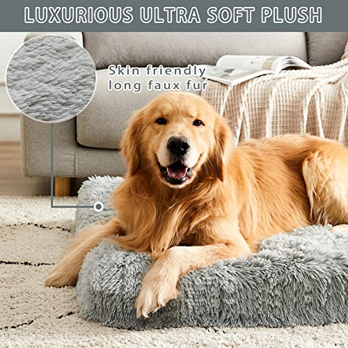 MIHIKK Orthopedic Dog Bed Luxurious Plush Washable Dog Beds with Removable Waterproof Cover Anti-Slip Egg Foam Pet Sleeping Mattress for Large, Jumbo, Medium, Small Dogs, 35 x 22 inch, Gray