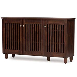 baxton studio wholesale interiors fernanda modern and contemporary 3-door oak brown wooden entryway shoes storage wide cabinet