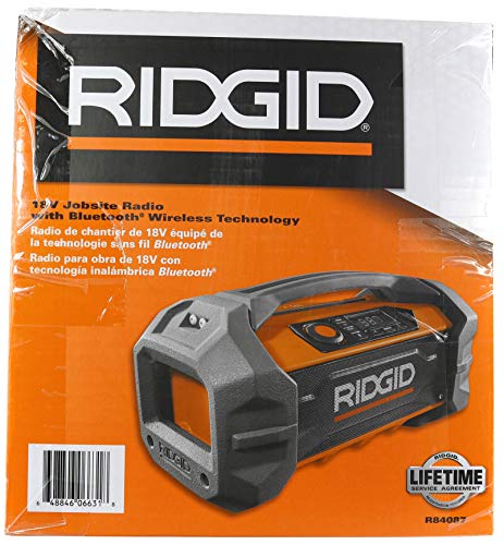 Ridgid R84087 18V Lithium Ion Cordless / Corded Jobsite Radio with Bluetooth, Aux, and AM/FM capabilities (AAA Battery and Aux Cord Included, 18V Battery Not Included)