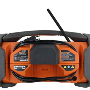 Ridgid R84087 18V Lithium Ion Cordless / Corded Jobsite Radio with Bluetooth, Aux, and AM/FM capabilities (AAA Battery and Aux Cord Included, 18V Battery Not Included)