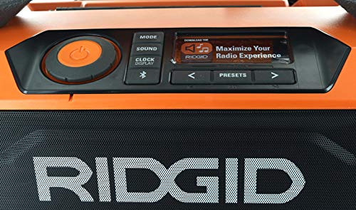 Ridgid R84087 18V Lithium Ion Cordless / Corded Jobsite Radio with Bluetooth, Aux, and AM/FM capabilities (AAA Battery and Aux Cord Included, 18V Battery Not Included)