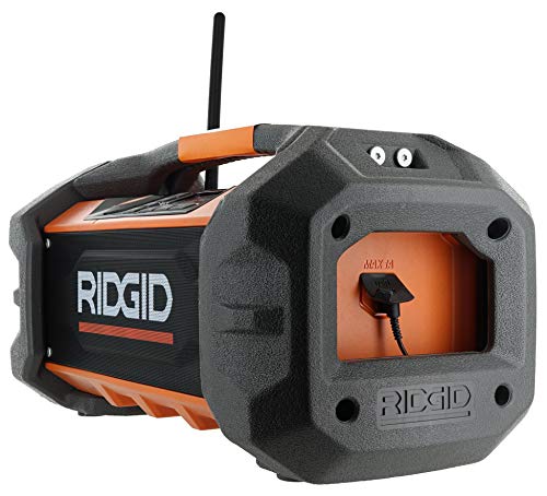 Ridgid R84087 18V Lithium Ion Cordless / Corded Jobsite Radio with Bluetooth, Aux, and AM/FM capabilities (AAA Battery and Aux Cord Included, 18V Battery Not Included)