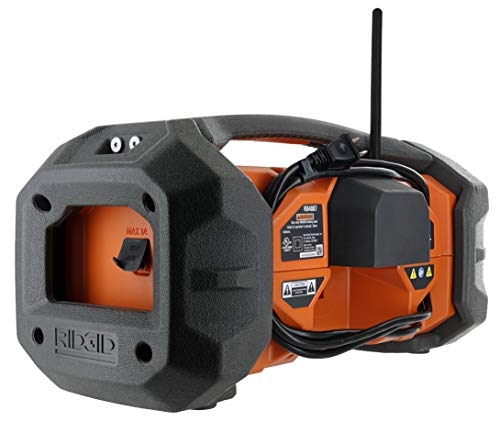 Ridgid R84087 18V Lithium Ion Cordless / Corded Jobsite Radio with Bluetooth, Aux, and AM/FM capabilities (AAA Battery and Aux Cord Included, 18V Battery Not Included)