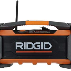 Ridgid R84087 18V Lithium Ion Cordless / Corded Jobsite Radio with Bluetooth, Aux, and AM/FM capabilities (AAA Battery and Aux Cord Included, 18V Battery Not Included)