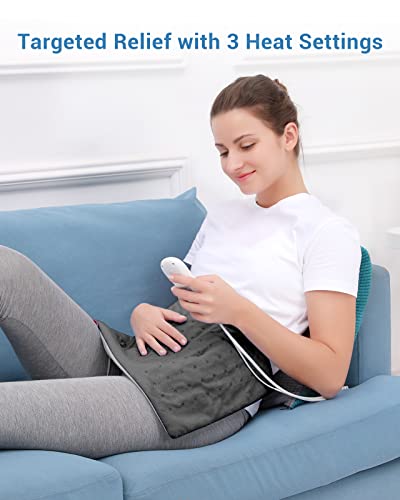 12"x24" Heating Pad for Cramps, Comfytemp Electric Heating Pad for Back Pain Relief, Large Heating Pad with 3 Heat Settings, 2H Auto Shut Off, Stay On, for Neck and Shoulders, Machine Washable