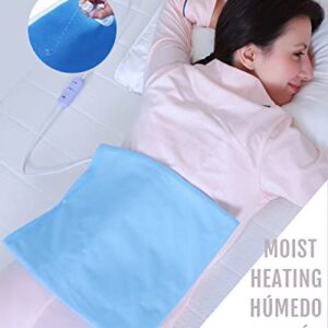 Boncare Stay On NO Auto-Off Hot Heating Pad for Cramps and Back Pain Relief Boncare 12” x 15” Small Fomentera Electrica Lumbar Moist & Dry Heat Washable Cover (Sky Blue)