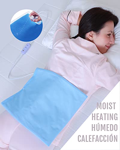 Boncare Stay On NO Auto-Off Hot Heating Pad for Cramps and Back Pain Relief Boncare 12” x 15” Small Fomentera Electrica Lumbar Moist & Dry Heat Washable Cover (Sky Blue)