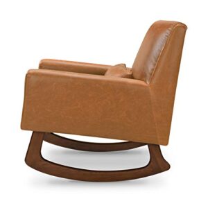 Nursery Works Sleepytime Rocker in Tan PU Vegan Leather with Walnut Legs, Greenguard Gold and CertiPUR-US Certified