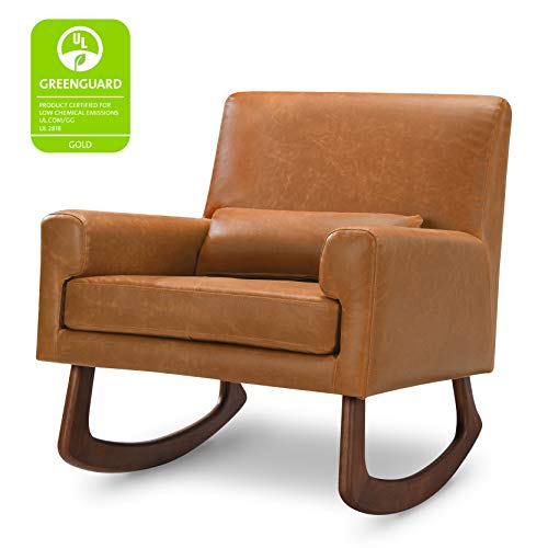 Nursery Works Sleepytime Rocker in Tan PU Vegan Leather with Walnut Legs, Greenguard Gold and CertiPUR-US Certified