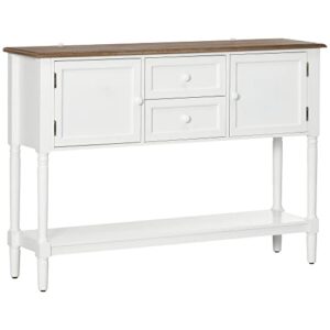 homcom vintage console table with 2 drawers and cabinets, retro sofa table for entryway, living room and bedroom, white