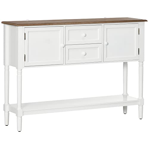 HOMCOM Vintage Console Table with 2 Drawers and Cabinets, Retro Sofa Table for Entryway, Living Room and Bedroom, White