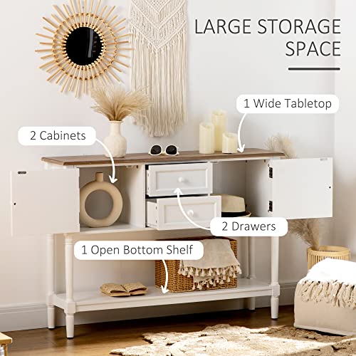 HOMCOM Vintage Console Table with 2 Drawers and Cabinets, Retro Sofa Table for Entryway, Living Room and Bedroom, White