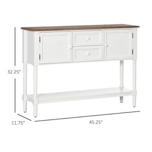 HOMCOM Vintage Console Table with 2 Drawers and Cabinets, Retro Sofa Table for Entryway, Living Room and Bedroom, White