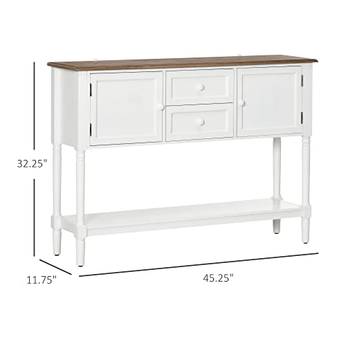 HOMCOM Vintage Console Table with 2 Drawers and Cabinets, Retro Sofa Table for Entryway, Living Room and Bedroom, White