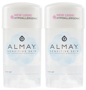 almay sensitive skin clear gel, anti-perspirant & deodorant, fragrance free, 2.25-ounce stick (pack of 2)