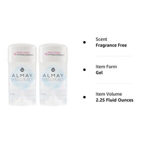 Almay Sensitive skin Clear Gel, Anti-Perspirant & Deodorant, Fragrance Free, 2.25-Ounce Stick (Pack of 2)