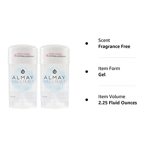 Almay Sensitive skin Clear Gel, Anti-Perspirant & Deodorant, Fragrance Free, 2.25-Ounce Stick (Pack of 2)