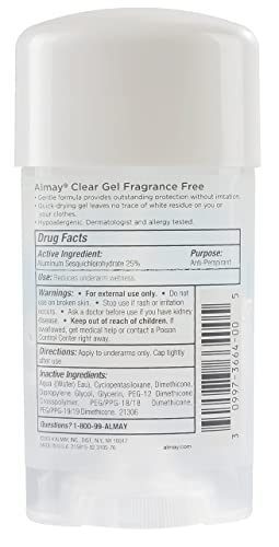 Almay Sensitive skin Clear Gel, Anti-Perspirant & Deodorant, Fragrance Free, 2.25-Ounce Stick (Pack of 2)