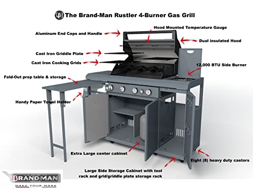 Rustler2 Four(4) Burner Gas Grill Center & Kitchen Island by Brand-Man Grills