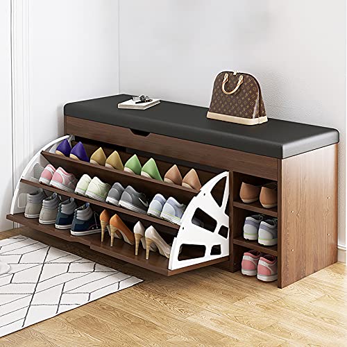 YQ WHJB Shoe Storage Bench with Hidden Shoe Rack,Leather Entryway Shoe Bench Seat Shoe Organizer Shoe Cabinet,Modern Entry Decorative Furniture-B-Brown 100x30x51cm(39x12x20inch)