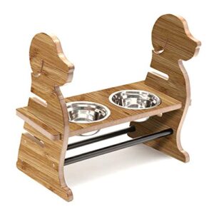 Furhaven Puppy Style Height Adjustable Feeder Stand w/ Food Bowls - Bamboo Veneer, Small