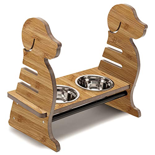 Furhaven Puppy Style Height Adjustable Feeder Stand w/ Food Bowls - Bamboo Veneer, Small